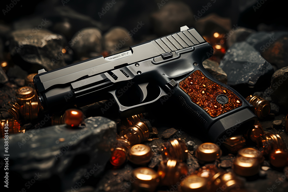 Modern semiautomatic hand gun, pistol firearm. Self defence concept ...