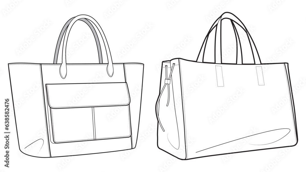 Tote bag flat sketch fashion illustration drawing template mock up ...