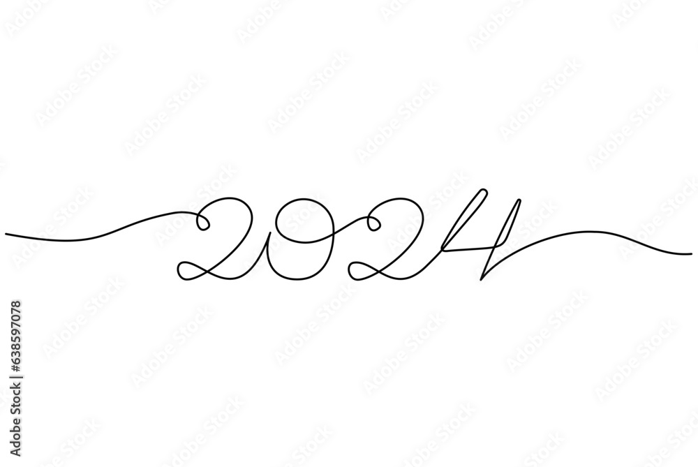 2024 one continuous line banner template. Coming New year symbol. Hand ...