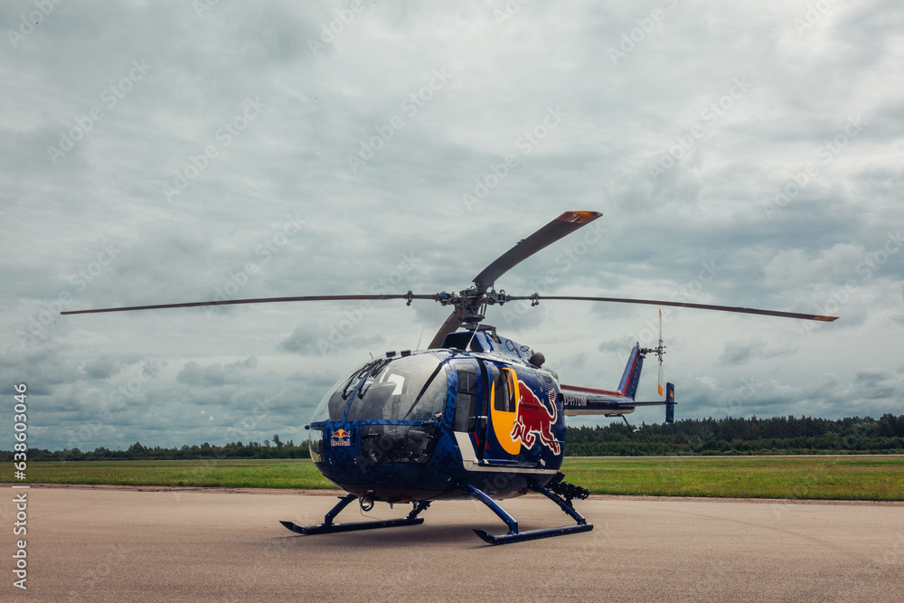 Red Bull demo team helicopter at the runway Stock Photo | Adobe Stock