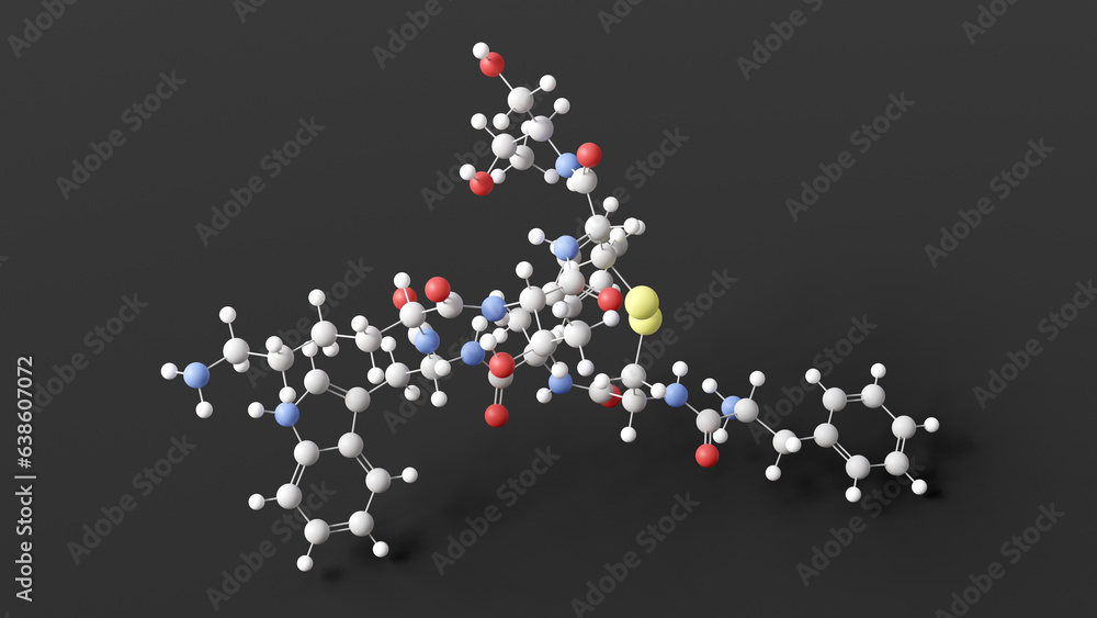 octreotide molecule, molecular structure, cyclic peptides, ball and stick 3d model, structural ...