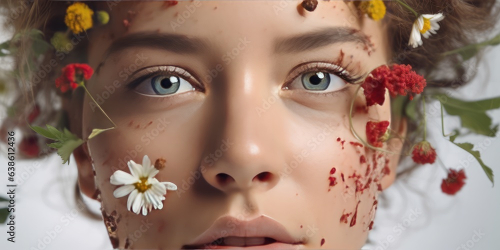 Hay Fever Expression: Sick Female Face with Red Nose and Sniffles ...