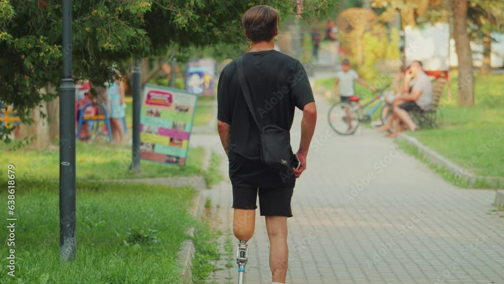 Man with disability. Artificial Leg. War amputee. Disabled soldier. Man ...