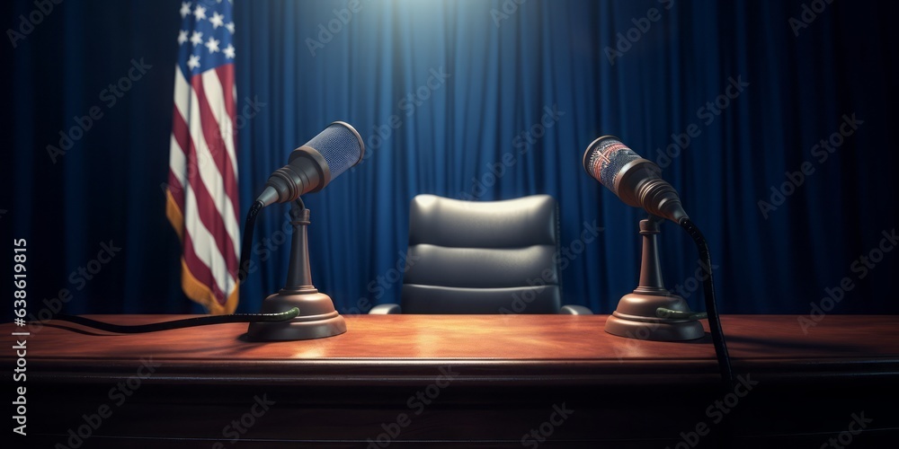 Presidential Address: High Desk with Microphone in Front of Wavy USA ...