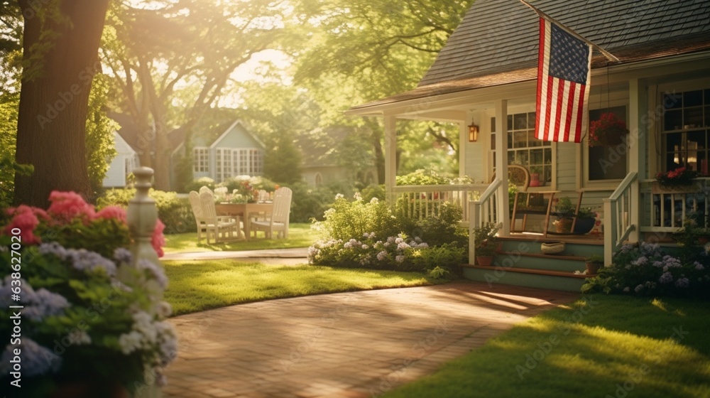 "Create a Spring afternoon scene in Cape Cod with a single-family home ...