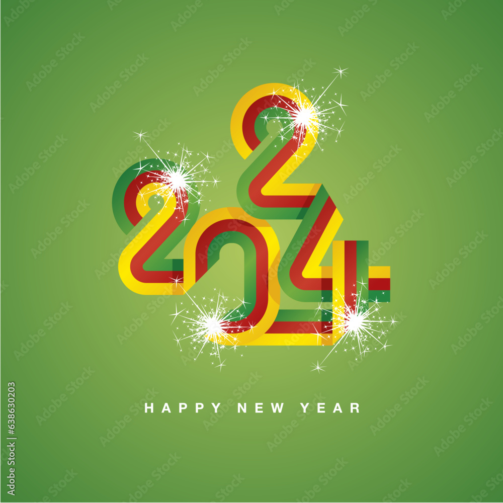 2024 New Year continuous ribbon in the shape of 2024. Abstract green ...