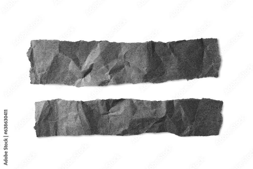 Black crumpled paper pieces with torn edge isolated on white ...