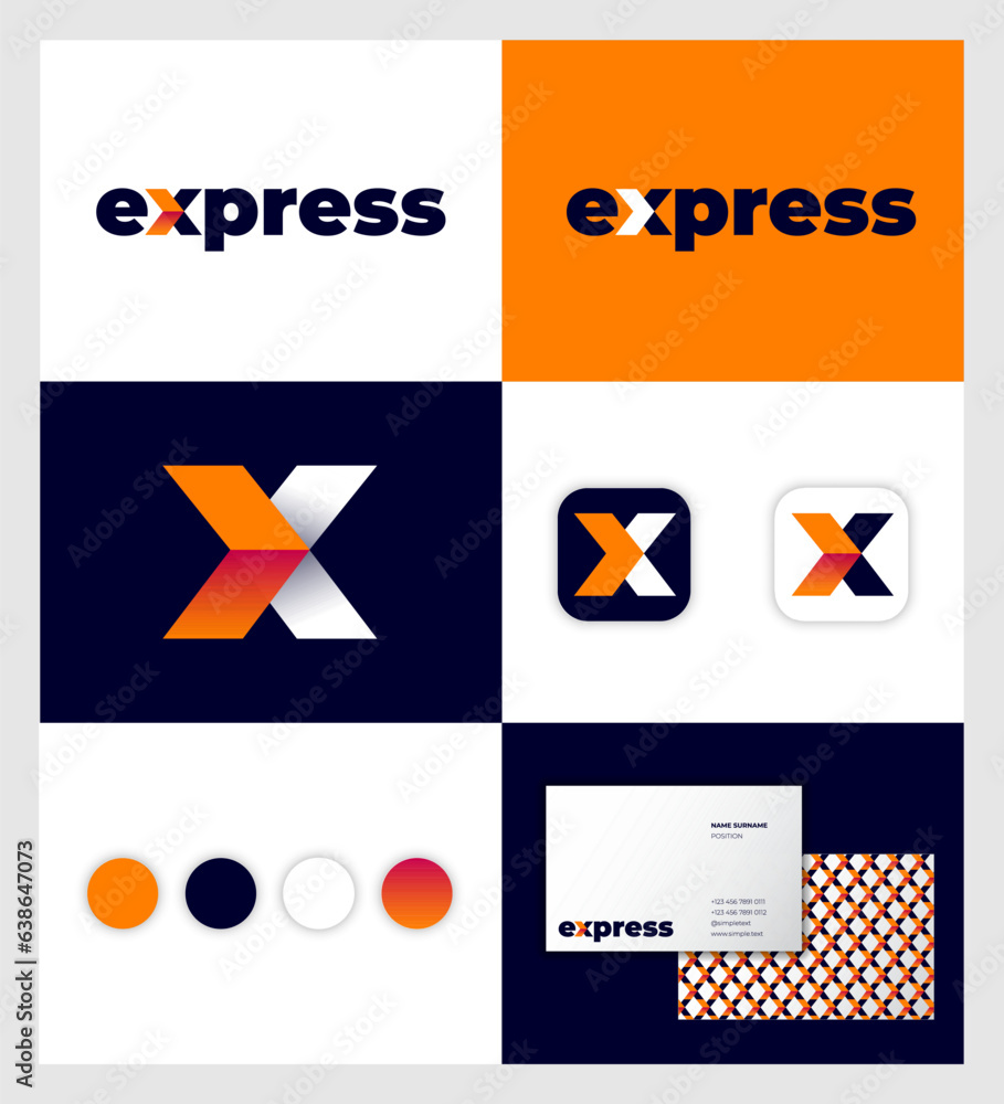 Express logo. Letters and orange arrow. Corporate identity with color ...