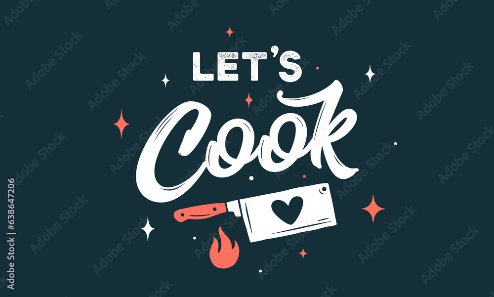 Lettering Lets Cook. Kitchen wall decor, poster, sign, quote. Poster ...