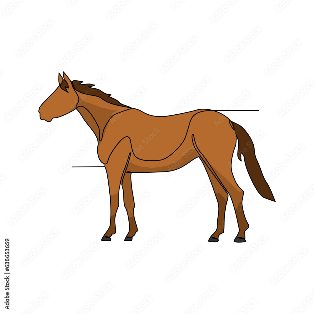 One continuous line drawing of Horse vector illustration. Horses are ...