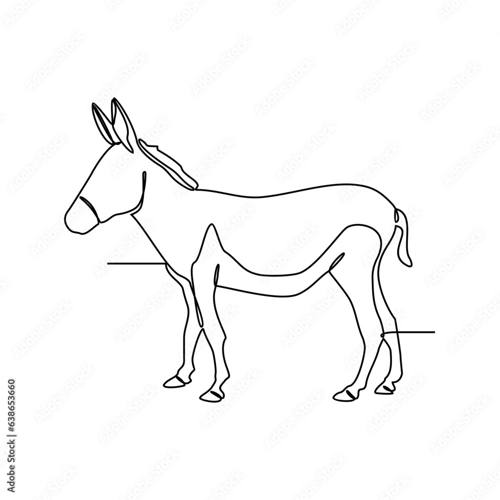 Vetor de One continuous line drawing of Donkey animal vector ...
