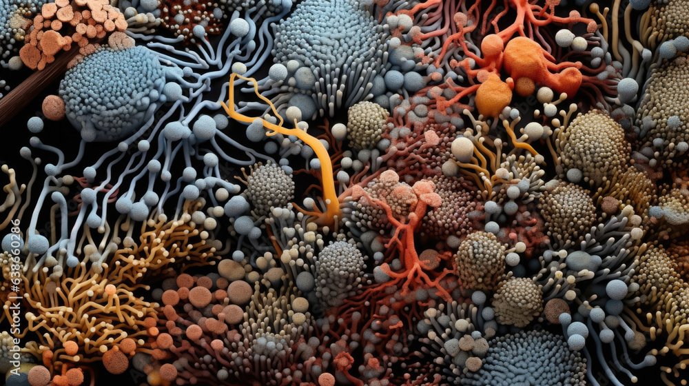 This macro image reveals a highly detailed civilization of bacteria ...
