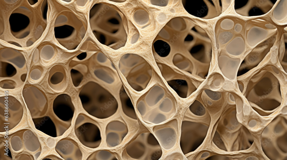 This microscopic image of bone cells reveals a delicate latticelike ...