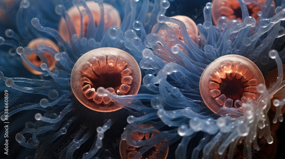 This macro photograph of a microscopic amoeboid cell shows a clear ...