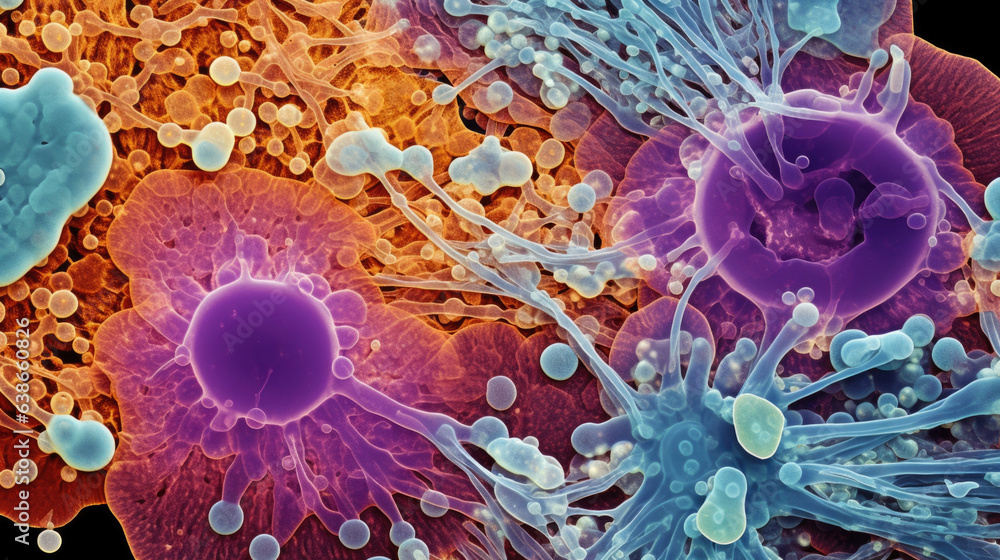 Zooming in further the microscopic image of skin cells showcases a ...