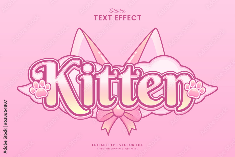 decorative editable pink kitten text effect vector design Stock Vector ...