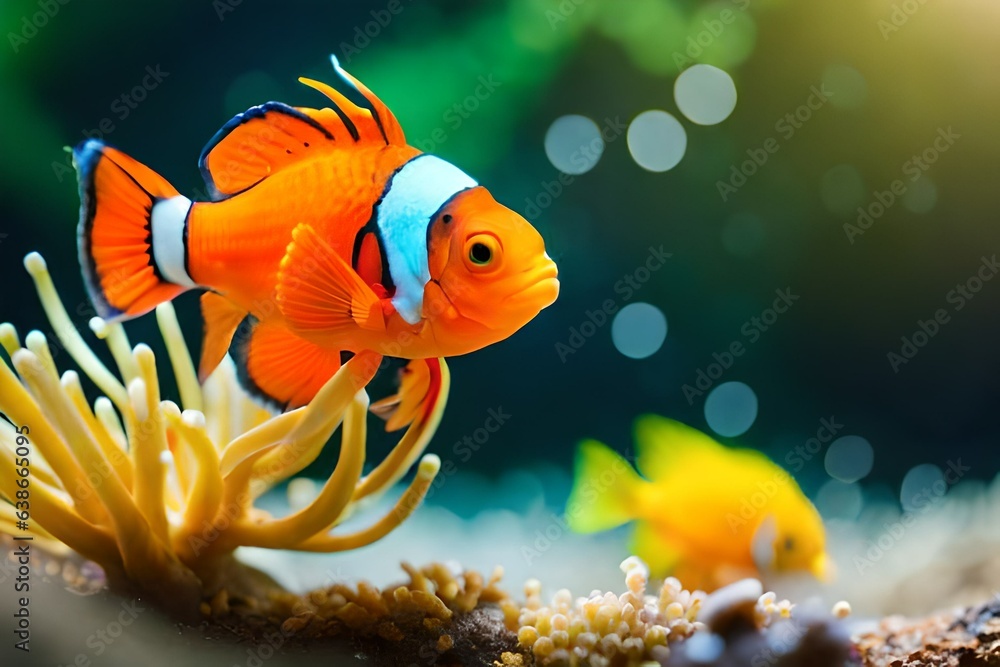 tropical aquarium fish on natural blurred underwater background, macro ...