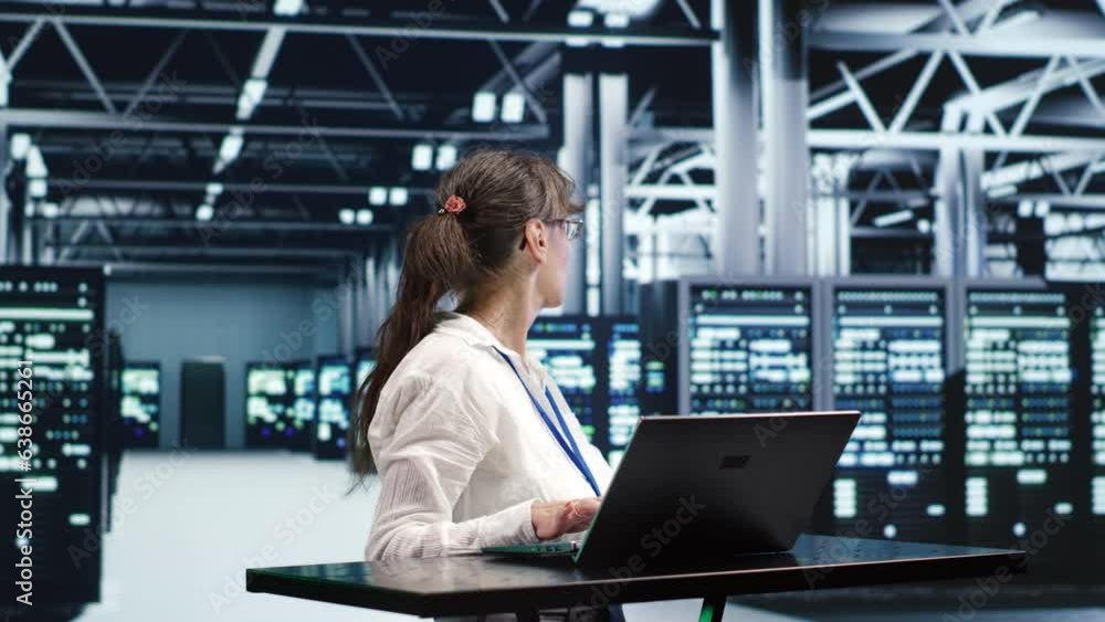 Licensed worker working in server room housing GPU dedicated ...