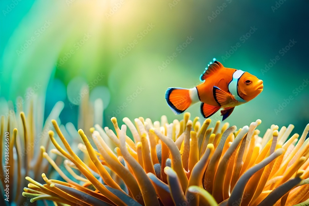 tropical aquarium fish on natural blurred underwater background, macro ...