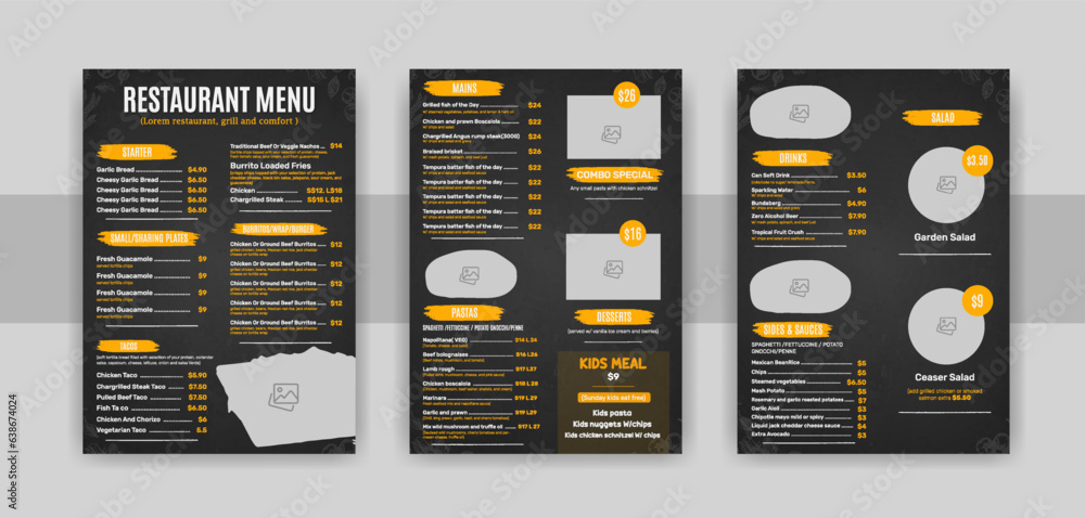 Elegant Food Menu Template, Restaurant cafe menu, template design, Set ...