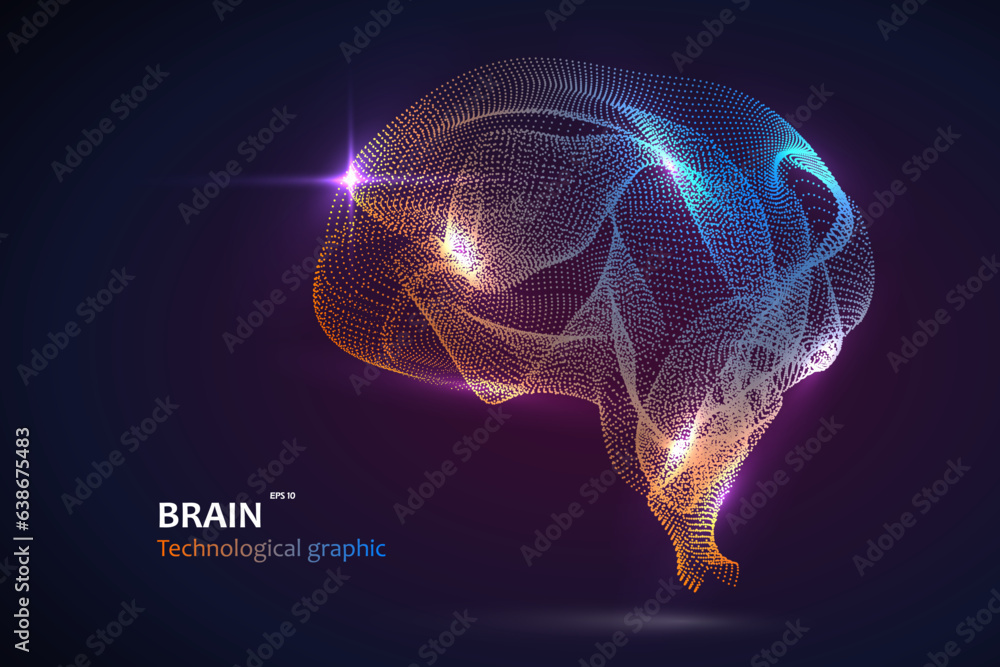 Brain graphic made of streamlined particles, vector illustration. Stock ...