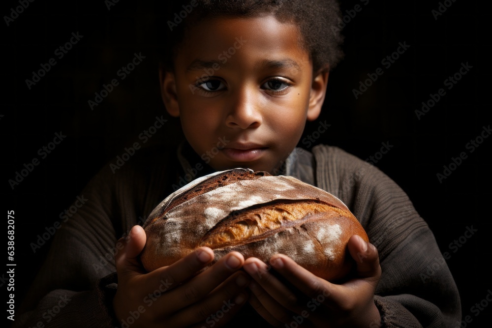 Happy children with bread. The concept of hunger and food security of ...