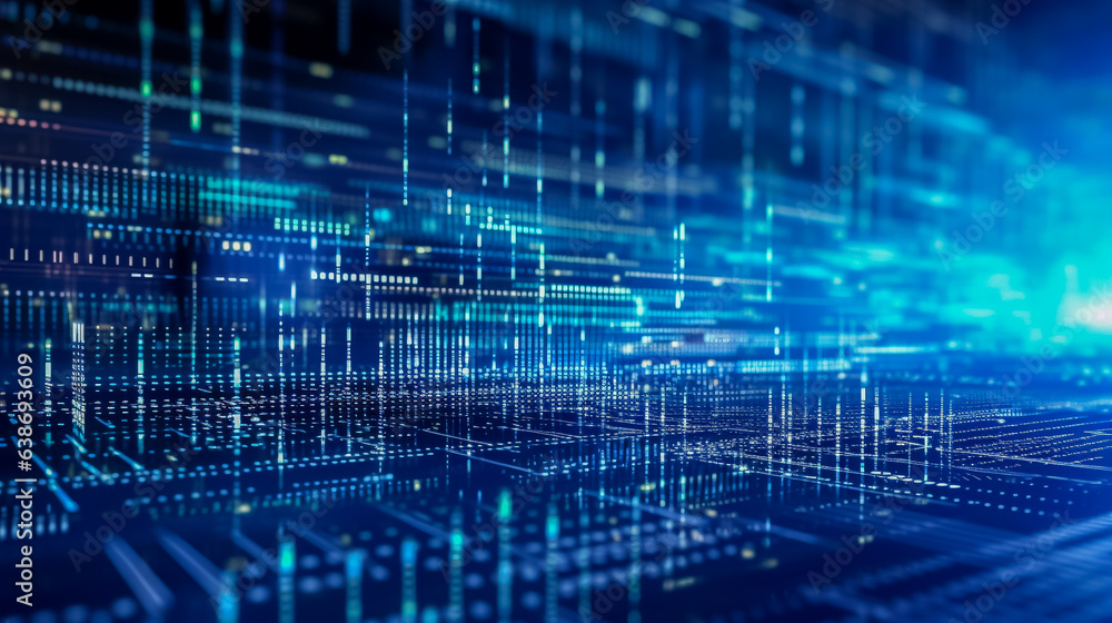 Digital cyberspace with particles and Digital data network connections. Technology Abstract ...