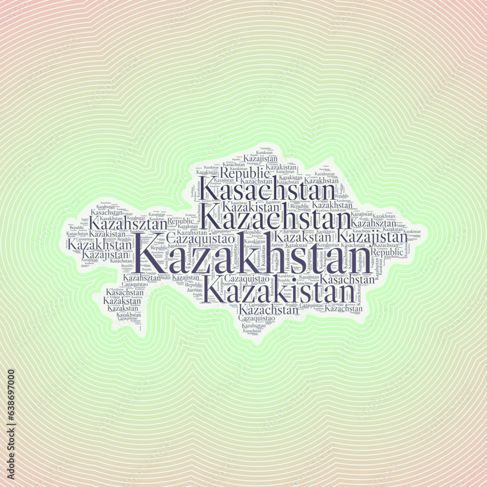 Kazakhstan shape formed by country name in multiple languages ...