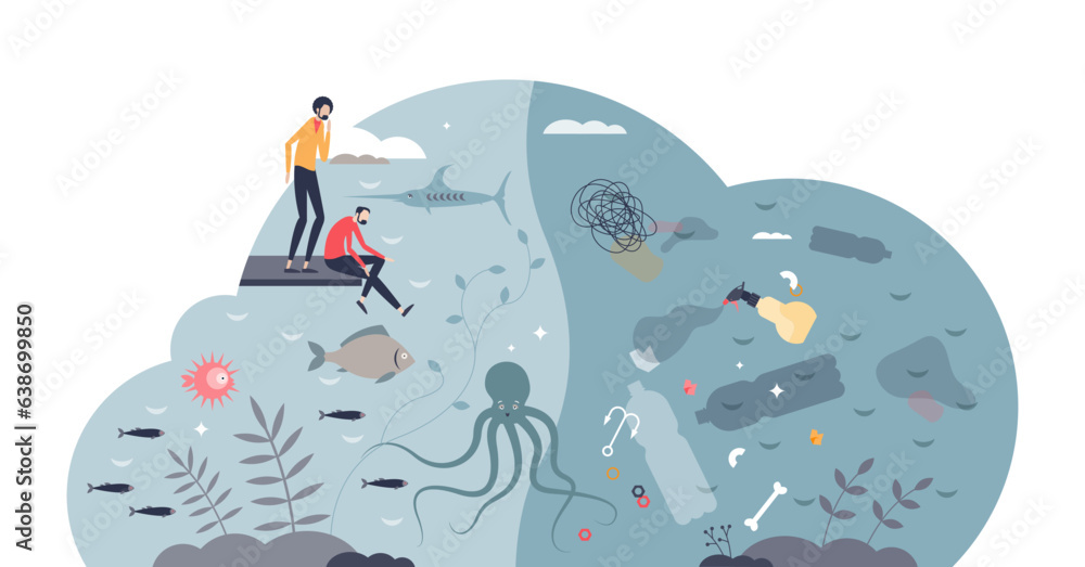 Ocean conservation and marine sea wildlife protection tiny person ...