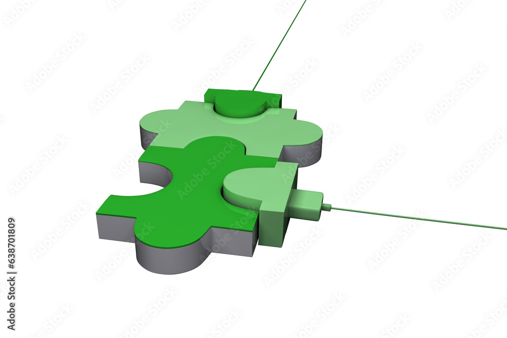 Digital png illustration of green puzzle pieces with plugs on ...