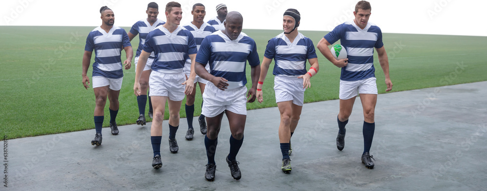 Digital png photo of diverse male rugby players on transparent ...