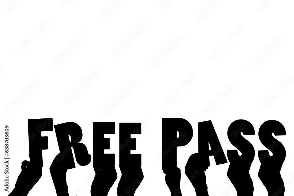 Digital png illustration of hands with free pass text text on ...