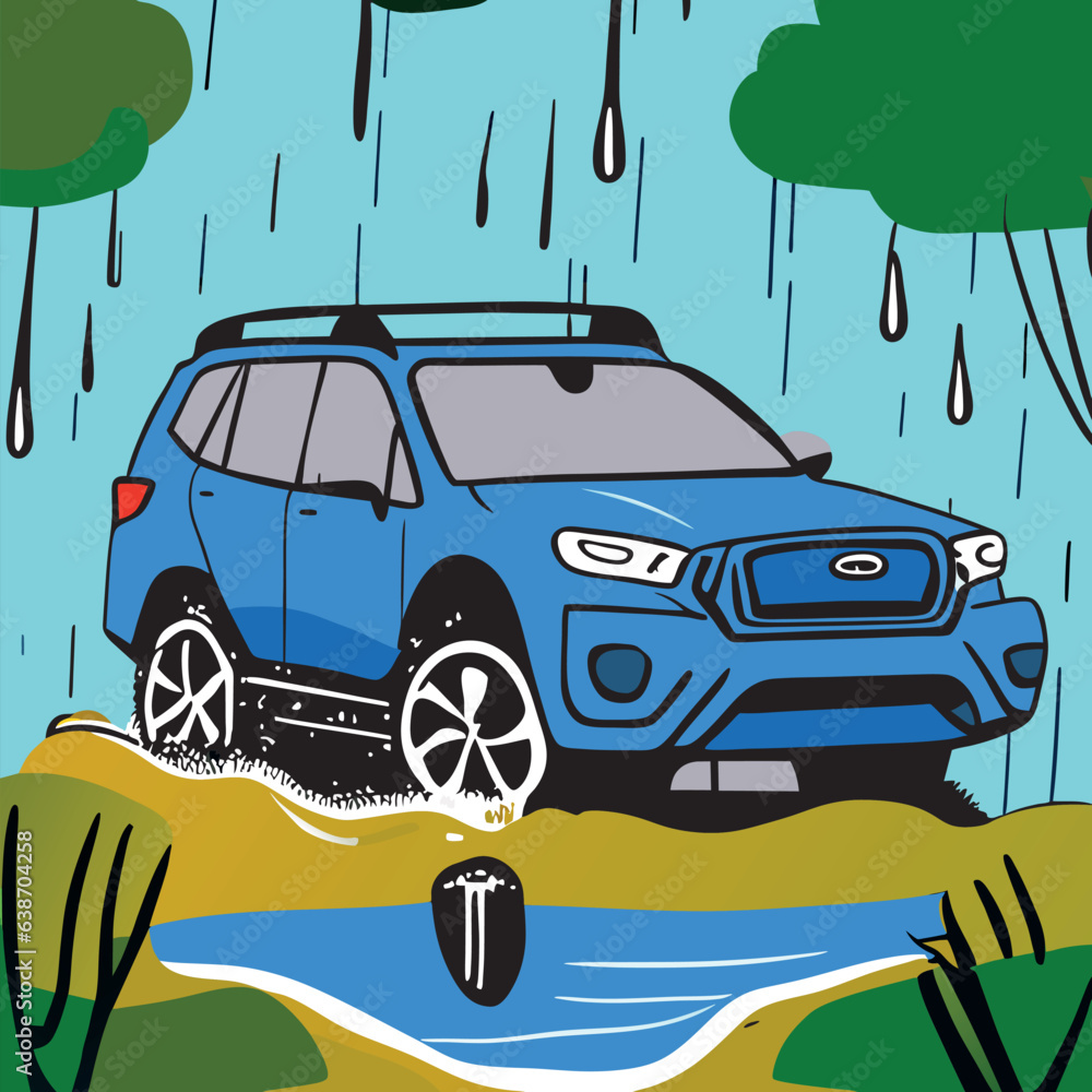 typhoon heavy rain subaru forester, vector illustration cartoon Stock ...