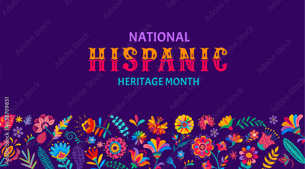 National hispanic heritage month flyer with tropical flowers pattern ...