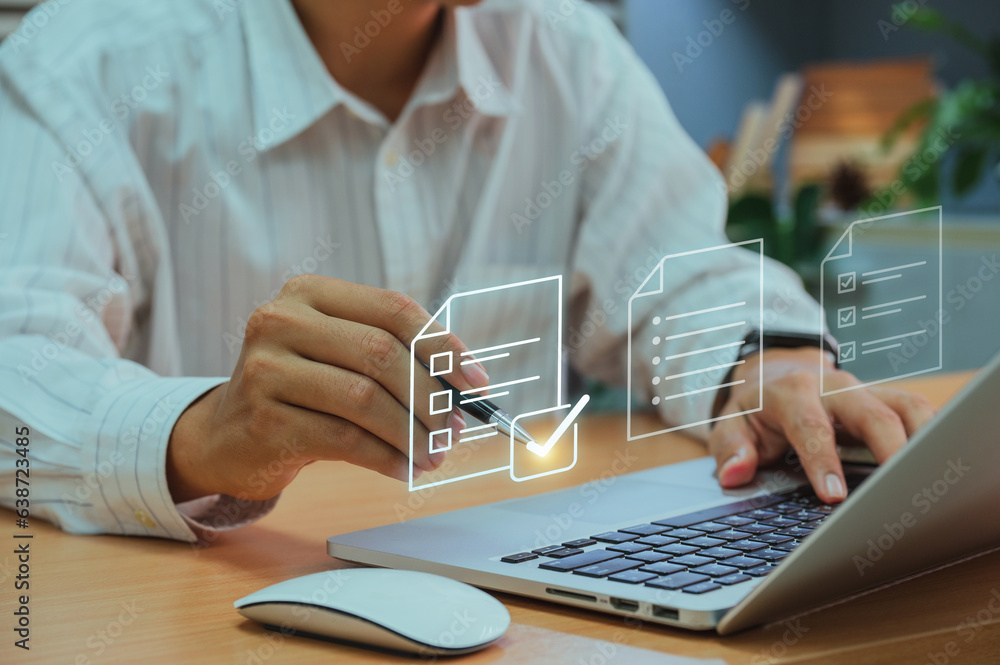 Businessman checking Document Management System (DMS) and approve ...