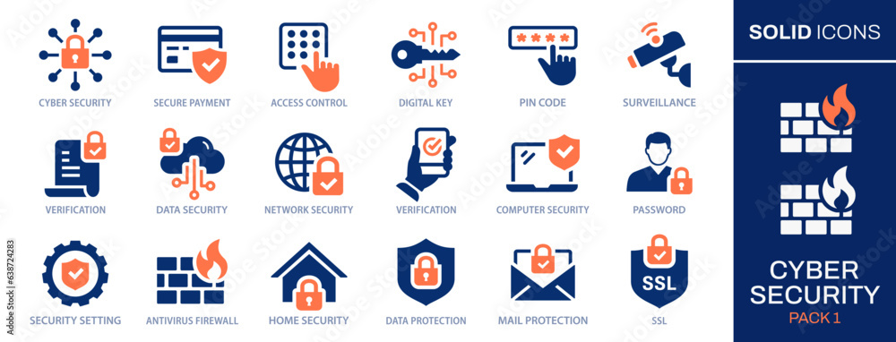 Cyber security icon set. Collection of safe, privacy, data protection ...