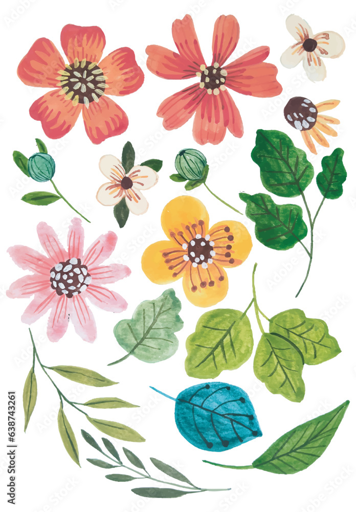 watercolor flower elements clipart isolated background Stock Vector ...