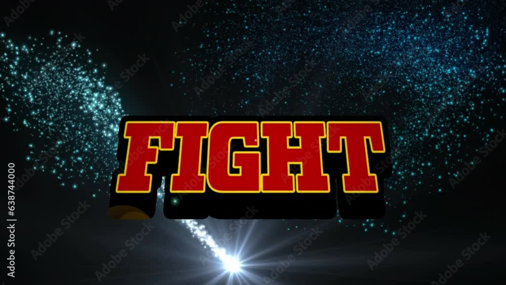 Animation of fight text with flying lens flare bursting in particles ...
