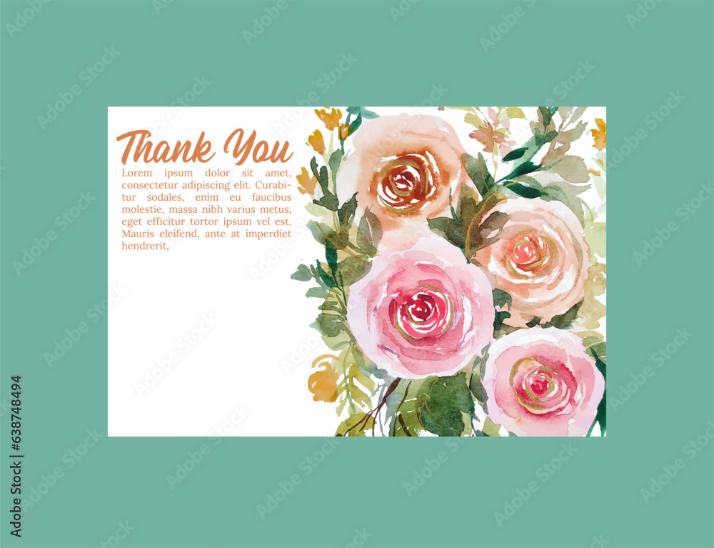 thank you card template watercolor flower Stock Vector | Adobe Stock