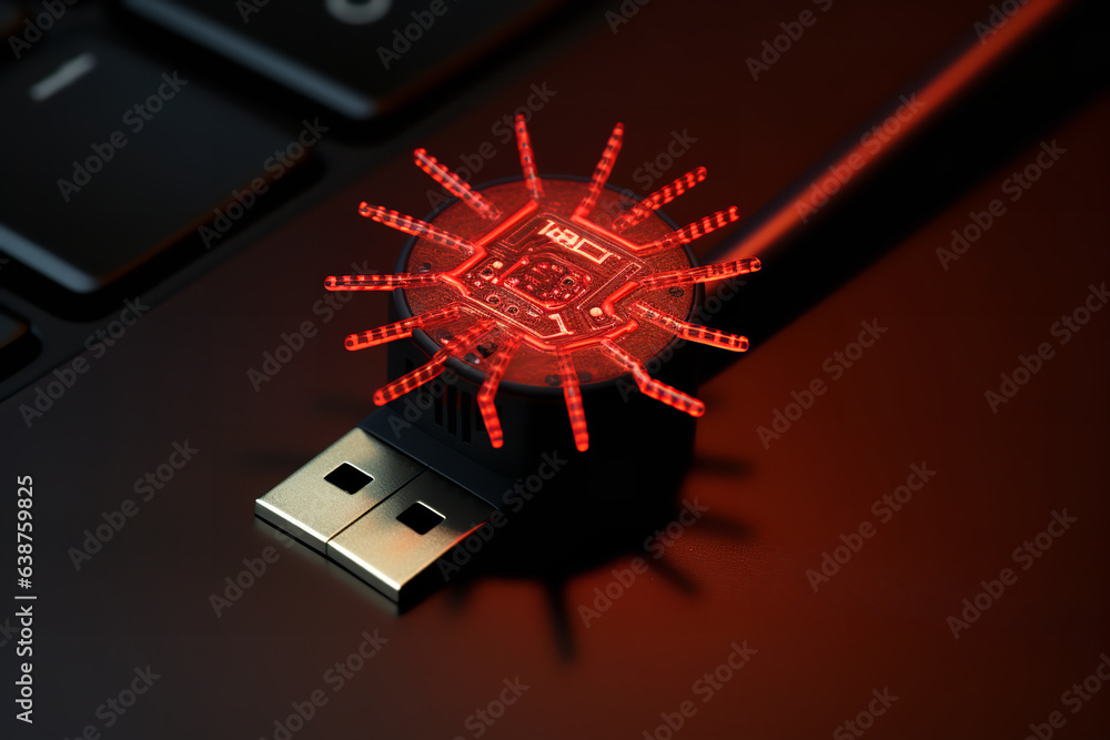 Highlighting digital vulnerability, a pixelated virus symbol eerily ...