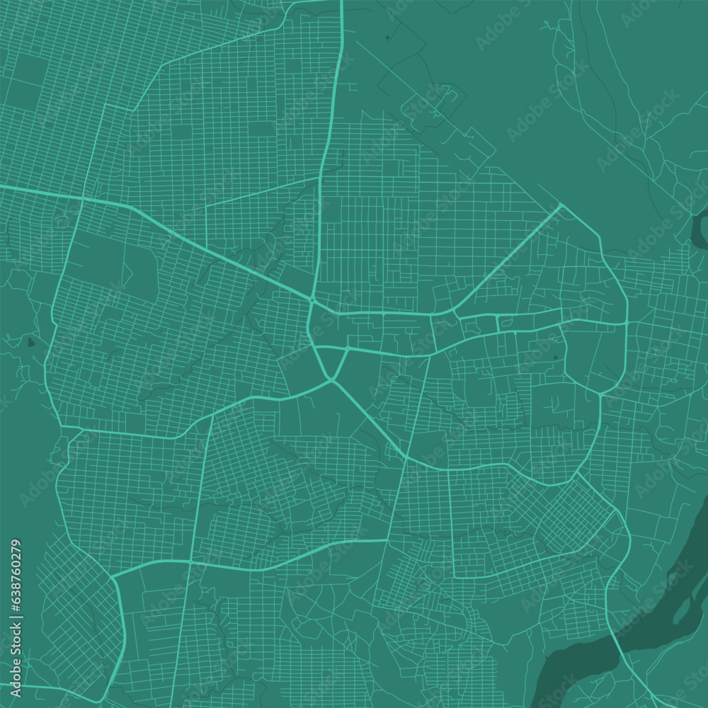 Detailed map poster of Juba, South Sudan city, linear print map. Green ...