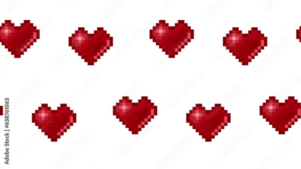 Pixel heart illustration loop animation. Animated seamless pattern with ...