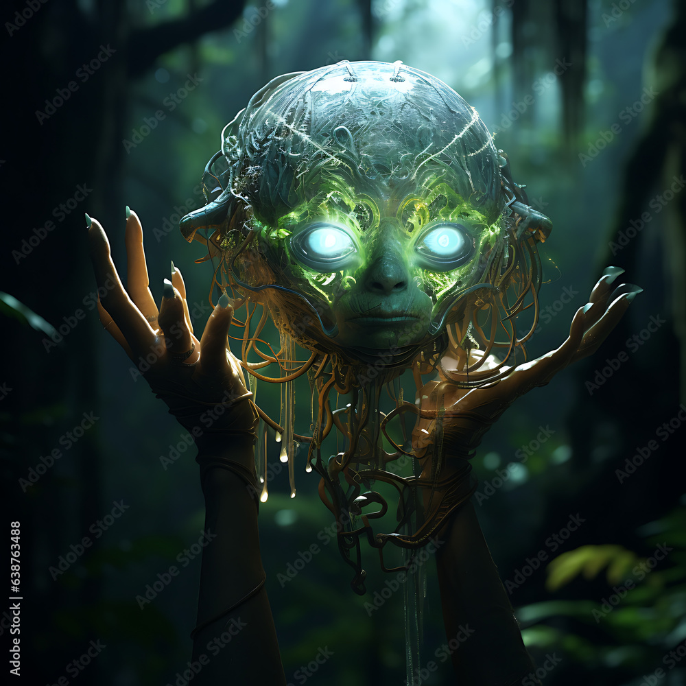 machine elf creature holding floating orb over palm Stock Illustration ...