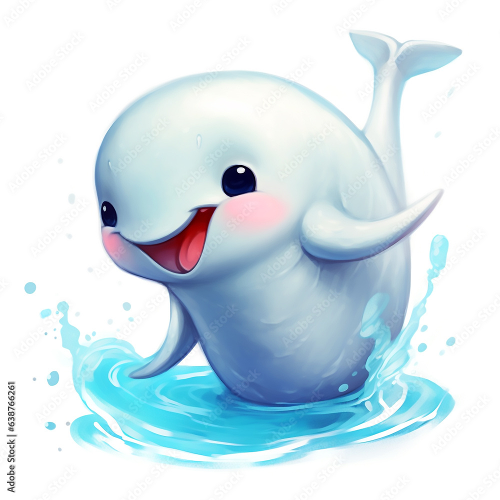 Disney-style cute Cartoon baby Beluga Whale with a smiling face Stock ...