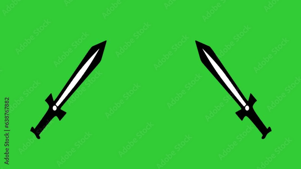 Sword crossing video in choma key , green screen. 2D sword crossing ...