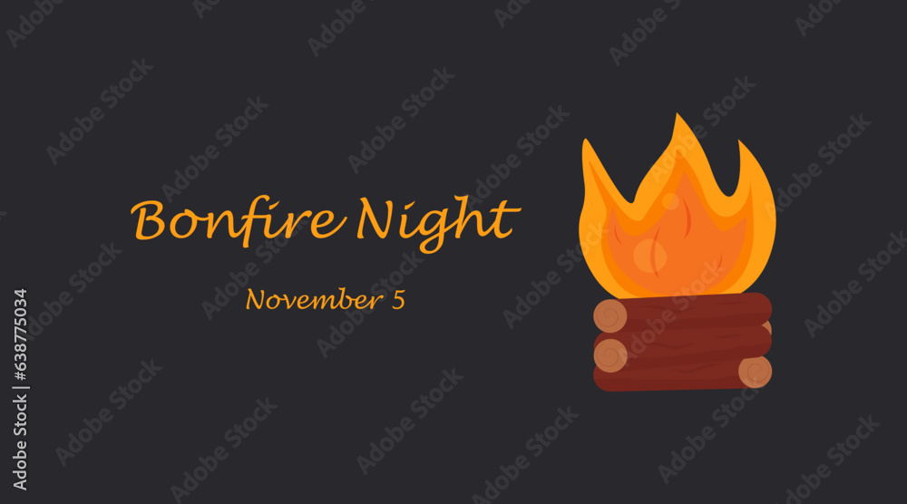 Banner, template Bonfire night, Guy Fawkes Day. Illustration of logs ...