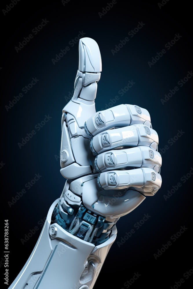 High detailed robot hand thumb up isolated on black background. Robotic ...