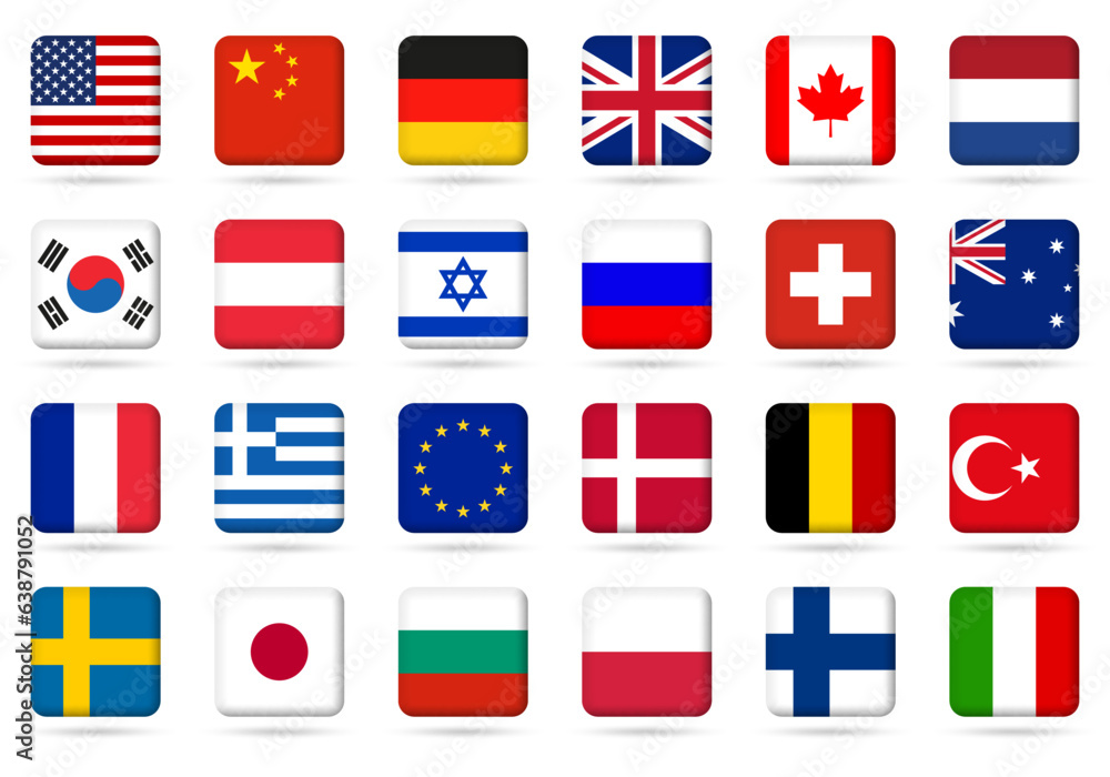 Flag icon or logo set. Modern world countries flags. National symbols ...