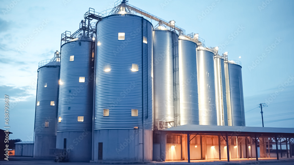 Grain storage silos. Tank for store grain, corn, soybean in feed ...