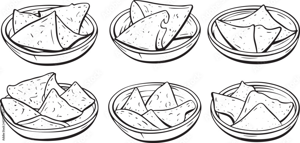 Nachos set, engraving style, Basic simple Minimalist vector SVG logo ...